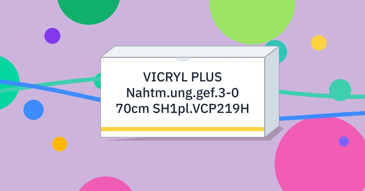 Symbolbild: Packung mit der Aufschrift VICRYL PLUS Nahtm.ung.gef.3-0 70cm SH1pl.VCP219H (PZN 19884444) – Verfügbarkeit und Bezug in Apotheken in Frankfurt am Main