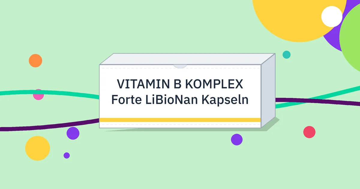 Symbolbild: Packung mit der Aufschrift VITAMIN B KOMPLEX Forte LiBioNan Kapseln (PZN 19751973) – Verfügbarkeit und Bezug in Apotheken in Frankfurt am Main