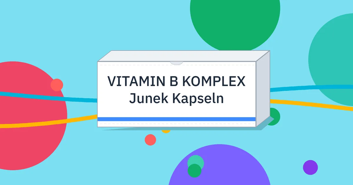Symbolbild: Packung mit der Aufschrift VITAMIN B KOMPLEX Junek Kapseln (PZN 04367878) – Verfügbarkeit und Bezug in Apotheken in Frankfurt am Main