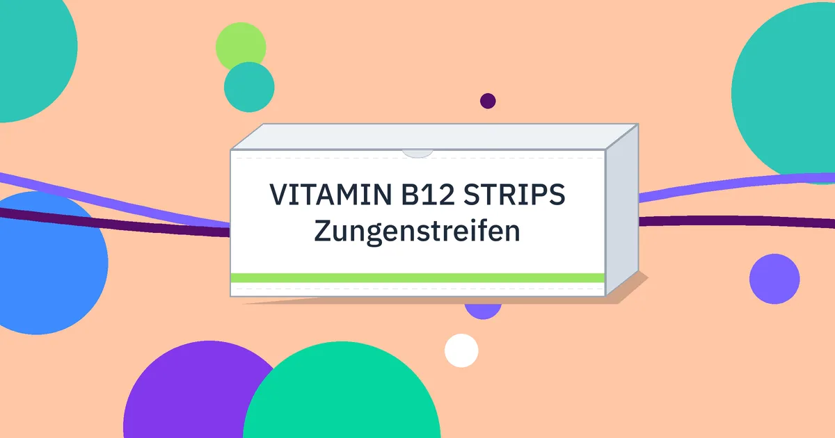 Symbolbild: Packung mit der Aufschrift VITAMIN B12 STRIPS Zungenstreifen (PZN 20833825) – Verfügbarkeit und Bezug in Apotheken in Frankfurt am Main