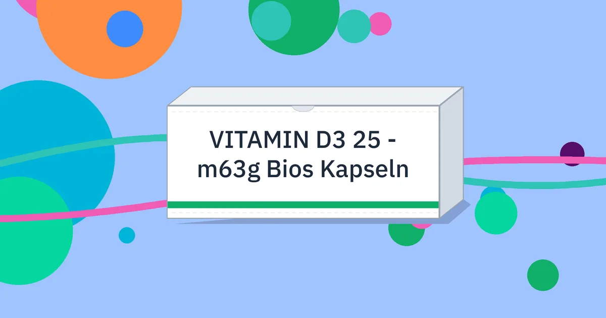 Symbolbild: Packung mit der Aufschrift VITAMIN D3 25 -m63g Bios Kapseln (PZN 04884071) – Verfügbarkeit und Bezug in Apotheken in Frankfurt am Main