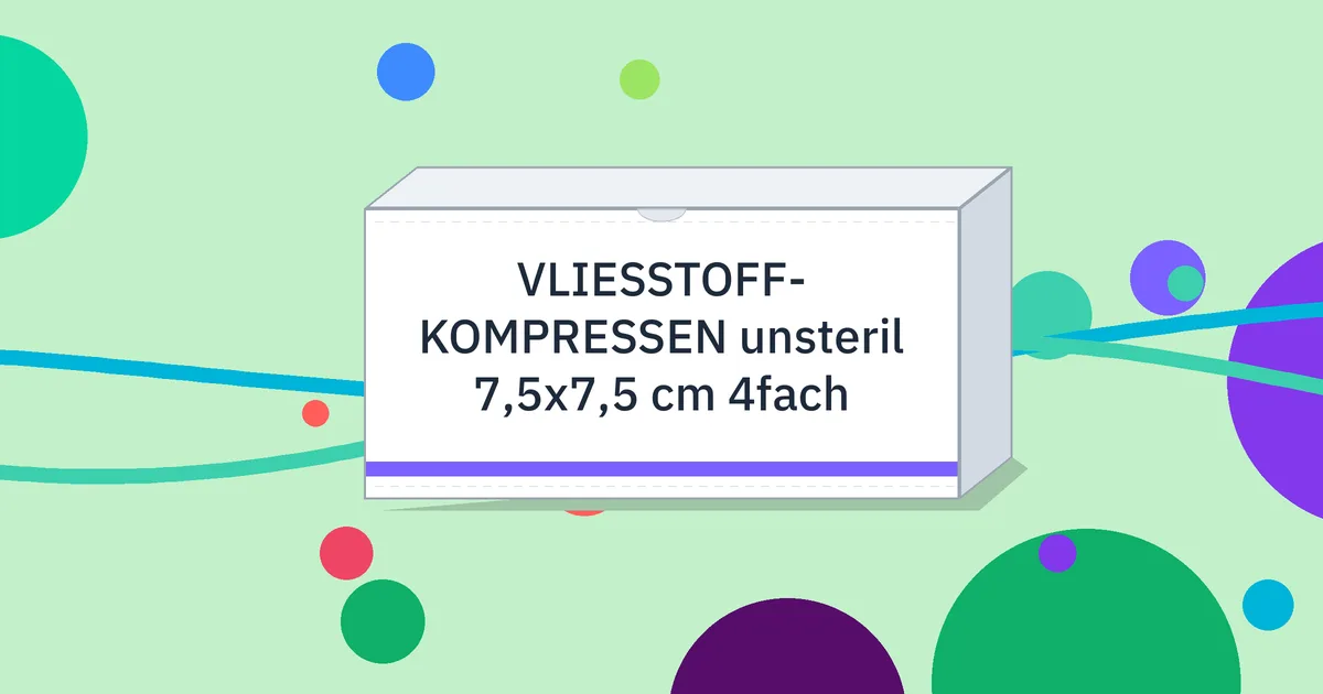 Symbolbild: Packung mit der Aufschrift VLIESSTOFF-KOMPRESSEN unsteril 7,5x7,5 cm 4fach (PZN 04243805) – Verfügbarkeit und Bezug in Apotheken in Frankfurt am Main