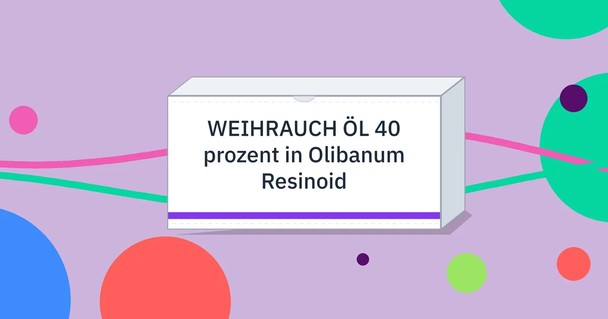 Symbolbild: Packung mit der Aufschrift WEIHRAUCH ÖL 40 prozent in Olibanum Resinoid (PZN 03769103) – Verfügbarkeit und Bezug in Apotheken in Frankfurt am Main