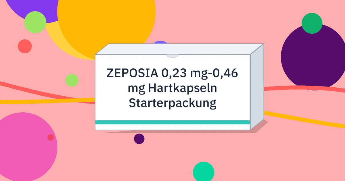 Symbolbild: Packung mit der Aufschrift ZEPOSIA 0,23 mg-0,46 mg Hartkapseln Starterpackung (PZN 18368953) – Verfügbarkeit und Bezug in Apotheken in Frankfurt am Main