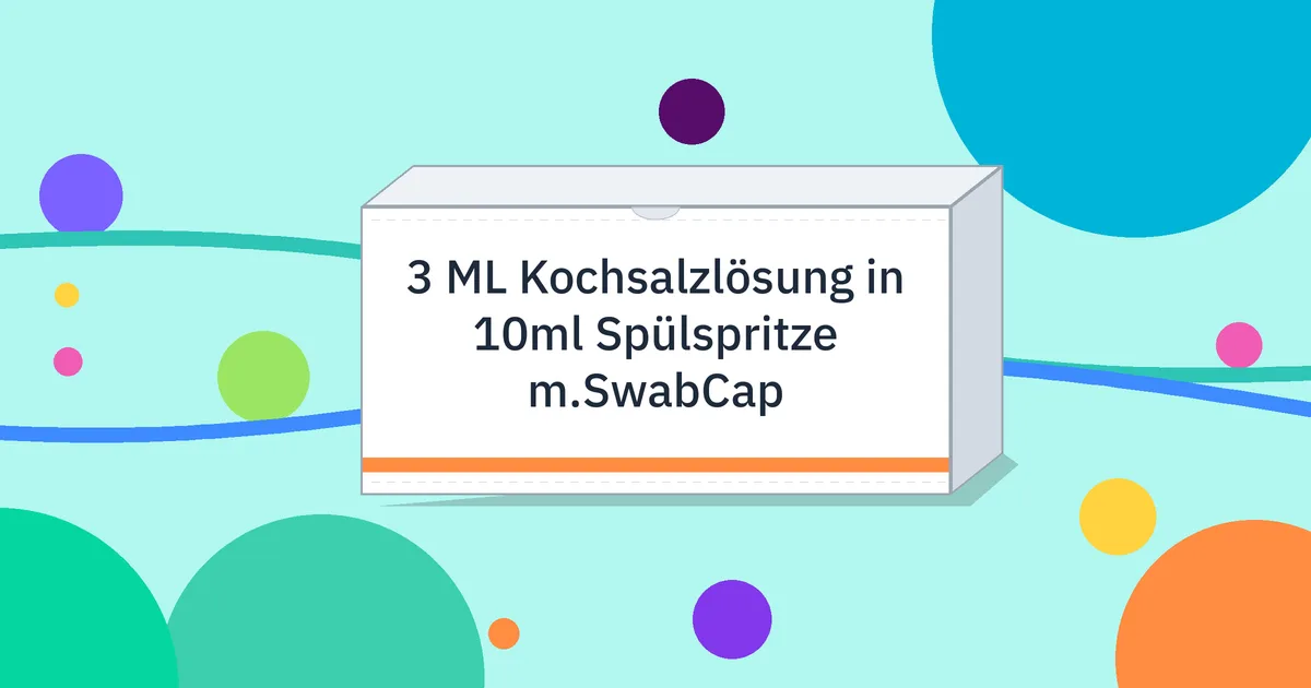 Symbolbild: Packung mit der Aufschrift 3 ML Kochsalzlösung in 10ml Spülspritze m.SwabCap (PZN 18841964) – Verfügbarkeit und Bezug in Apotheken in Frankfurt am Main