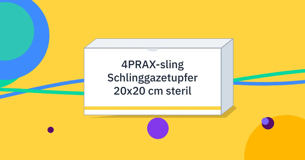 Symbolbild: Packung mit der Aufschrift 4PRAX-sling Schlinggazetupfer 20x20 cm steril (PZN 20229851) – Verfügbarkeit und Bezug in Apotheken in Frankfurt am Main