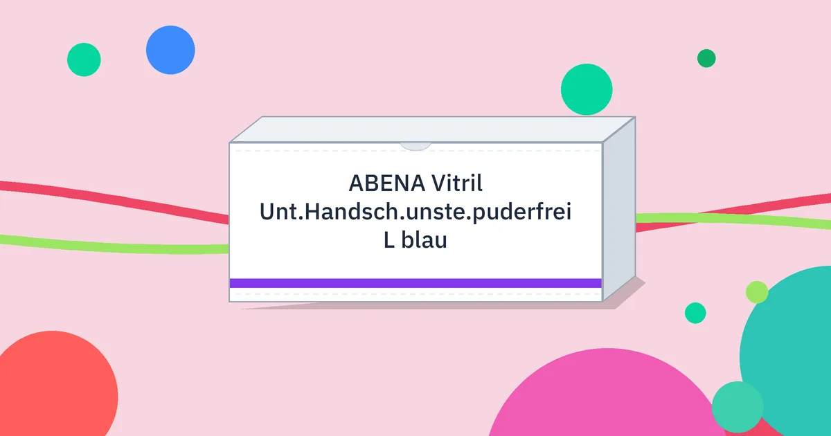 Symbolbild: Packung mit der Aufschrift ABENA Vitril Unt.Handsch.unste.puderfrei L blau (PZN 16932266) – Verfügbarkeit und Bezug in Apotheken in Frankfurt am Main