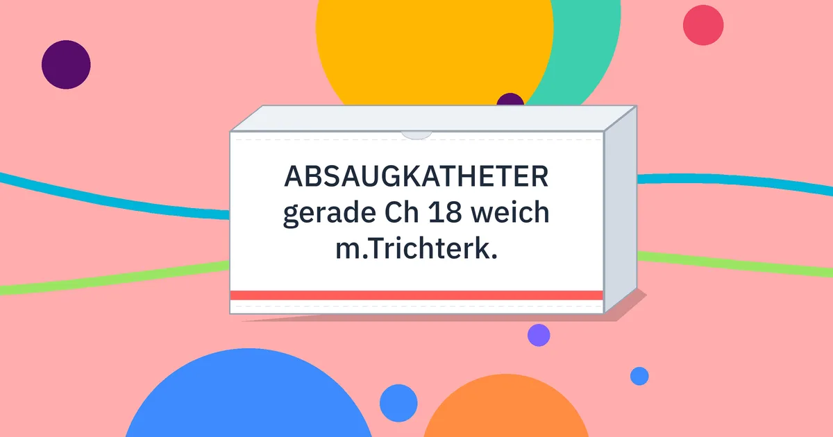 Symbolbild: Packung mit der Aufschrift ABSAUGKATHETER gerade Ch 18 weich m.Trichterk. (PZN 08888120) – Verfügbarkeit und Bezug in Apotheken in Frankfurt am Main