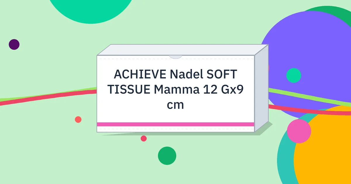 Symbolbild: Packung mit der Aufschrift ACHIEVE Nadel SOFT TISSUE Mamma 12 Gx9 cm (PZN 18764471) – Verfügbarkeit und Bezug in Apotheken in Frankfurt am Main