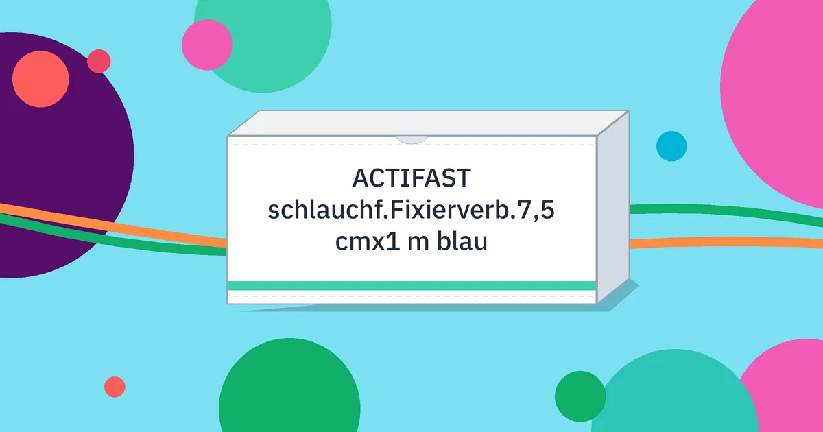 Symbolbild: Packung mit der Aufschrift ACTIFAST schlauchf.Fixierverb.7,5 cmx1 m blau (PZN 19453164) – Verfügbarkeit und Bezug in Apotheken in Frankfurt am Main