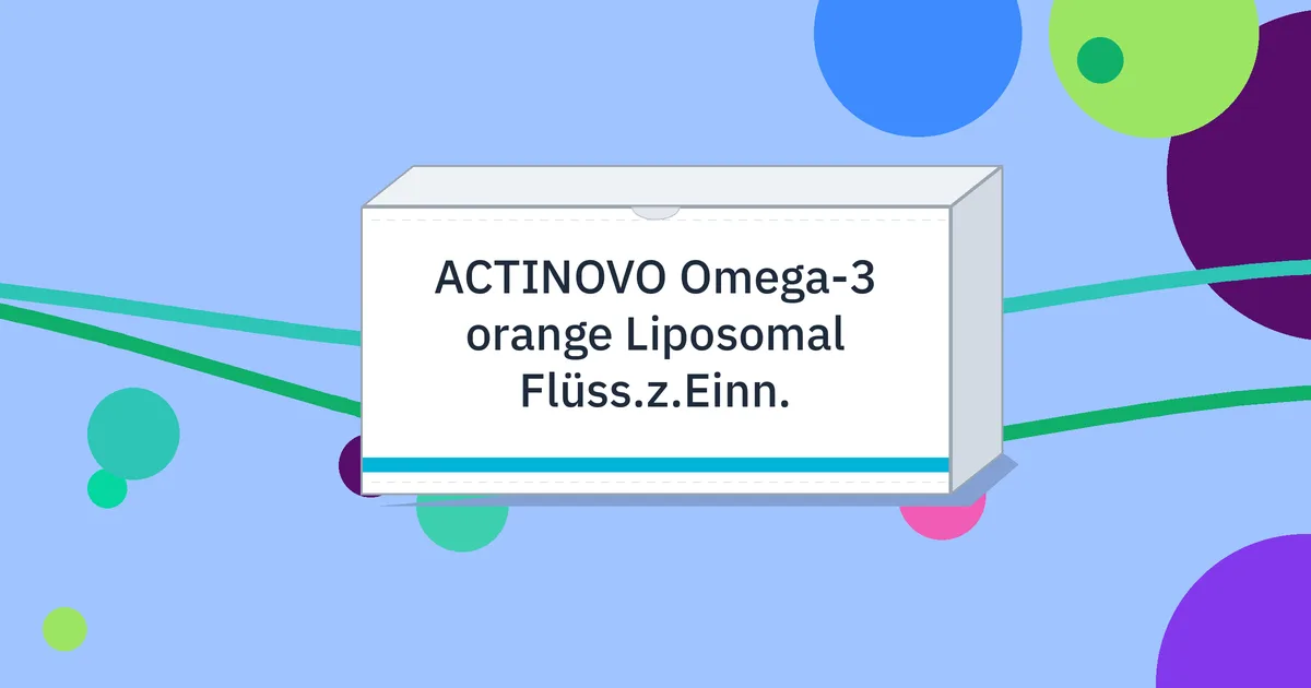 Symbolbild: Packung mit der Aufschrift ACTINOVO Omega-3 orange Liposomal Flüss.z.Einn. (PZN 20629131) – Verfügbarkeit und Bezug in Apotheken in Frankfurt am Main