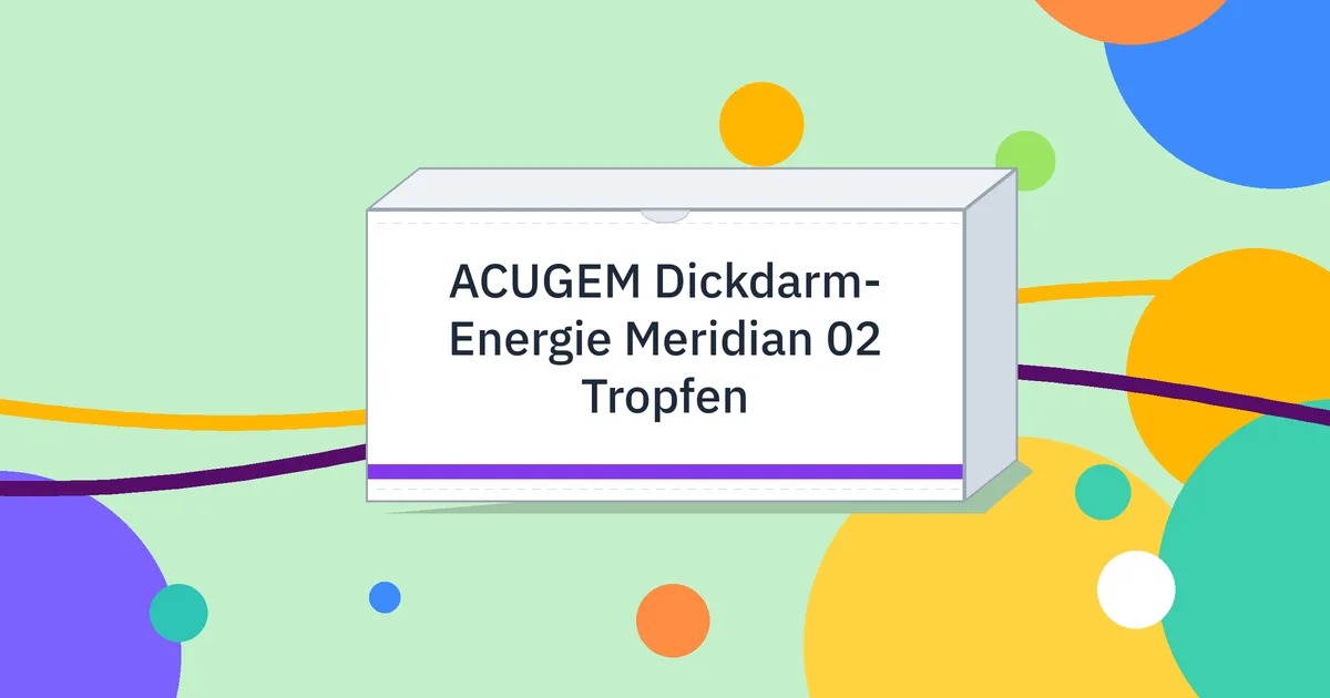 Symbolbild: Packung mit der Aufschrift ACUGEM Dickdarm-Energie Meridian 02 Tropfen (PZN 20296847) – Verfügbarkeit und Bezug in Apotheken in Frankfurt am Main