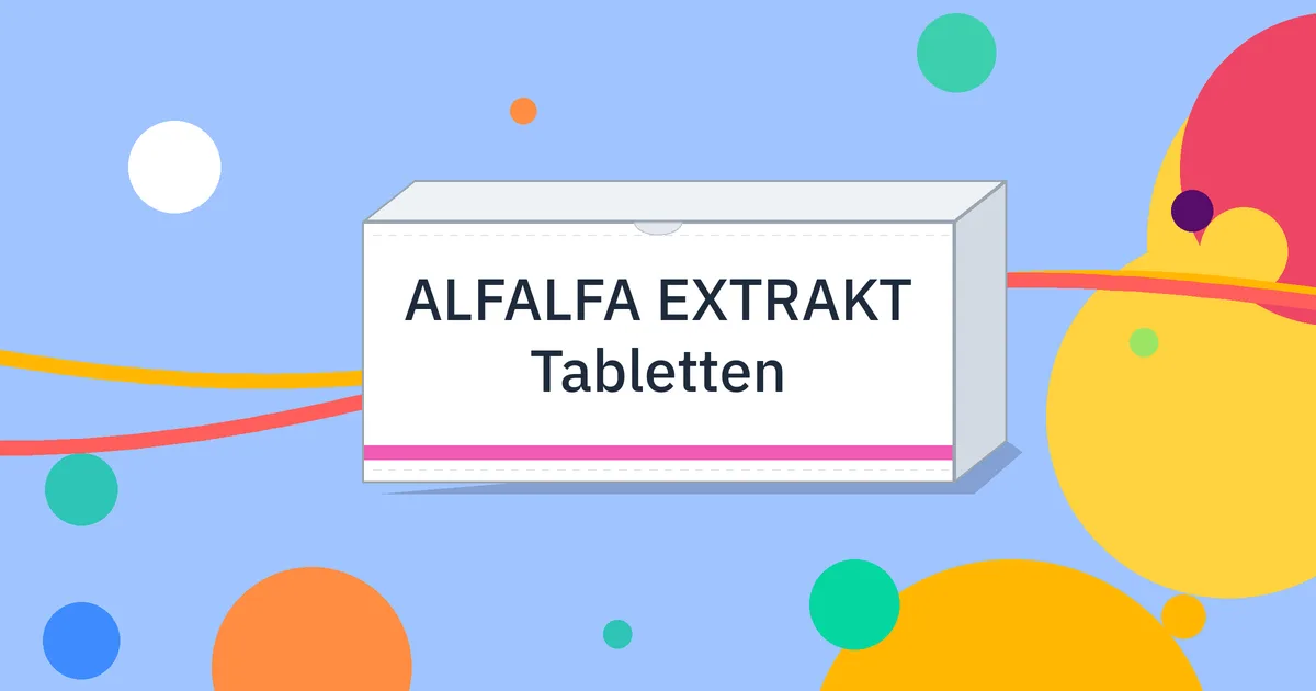Symbolbild: Packung mit der Aufschrift ALFALFA EXTRAKT Tabletten (PZN 11727254) – Verfügbarkeit und Bezug in Apotheken in Frankfurt am Main