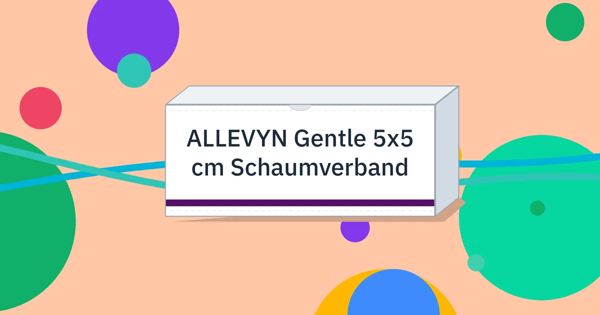 Symbolbild: Packung mit der Aufschrift ALLEVYN Gentle 5x5 cm Schaumverband (PZN 16596199) – Verfügbarkeit und Bezug in Apotheken in Frankfurt am Main