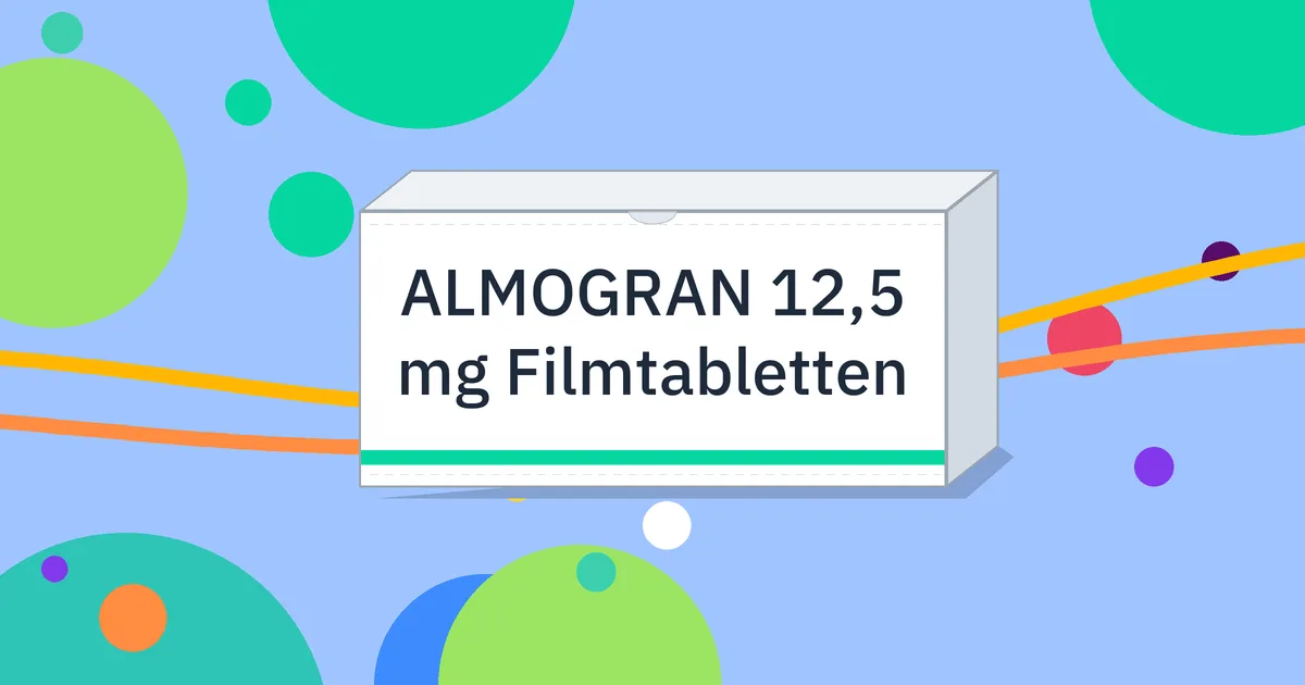 Symbolbild: Packung mit der Aufschrift ALMOGRAN 12,5 mg Filmtabletten (PZN 04778305) – Verfügbarkeit und Bezug in Apotheken in Frankfurt am Main