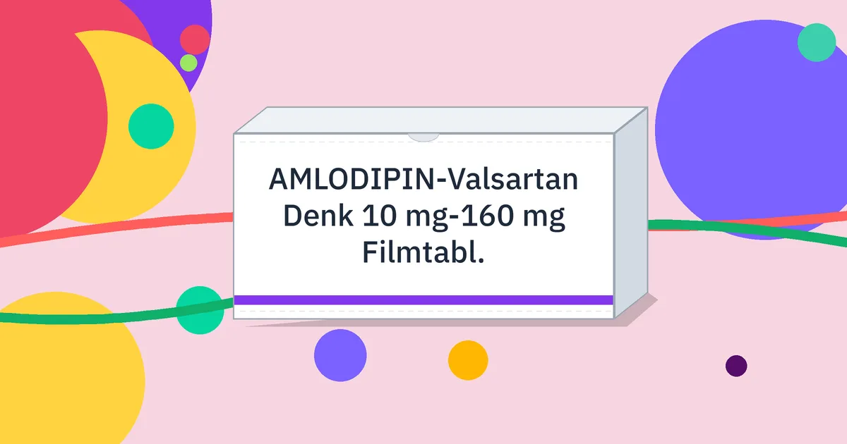 Symbolbild: Packung mit der Aufschrift AMLODIPIN-Valsartan Denk 10 mg-160 mg Filmtabl. (PZN 13836102) – Verfügbarkeit und Bezug in Apotheken in Frankfurt am Main