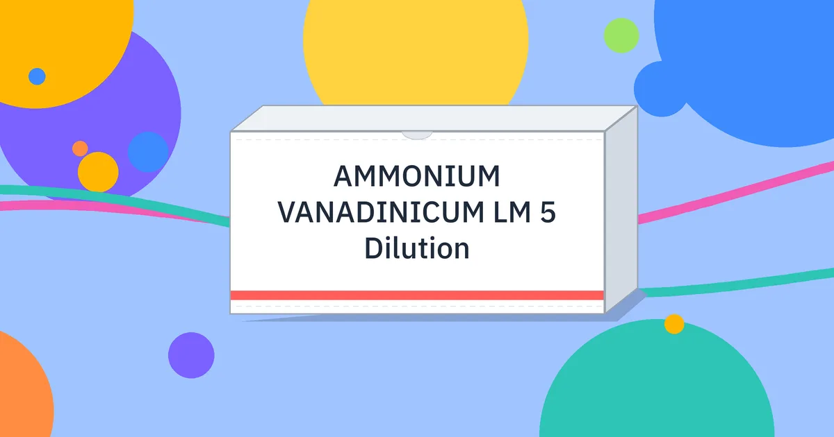Symbolbild: Packung mit der Aufschrift AMMONIUM VANADINICUM LM 5 Dilution (PZN 13324069) – Verfügbarkeit und Bezug in Apotheken in Frankfurt am Main