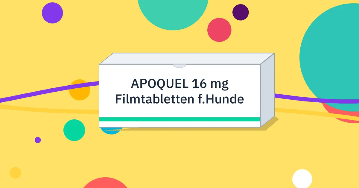Symbolbild: Packung mit der Aufschrift APOQUEL 16 mg Filmtabletten f.Hunde (PZN 18426716) – Verfügbarkeit und Bezug in Apotheken in Frankfurt am Main