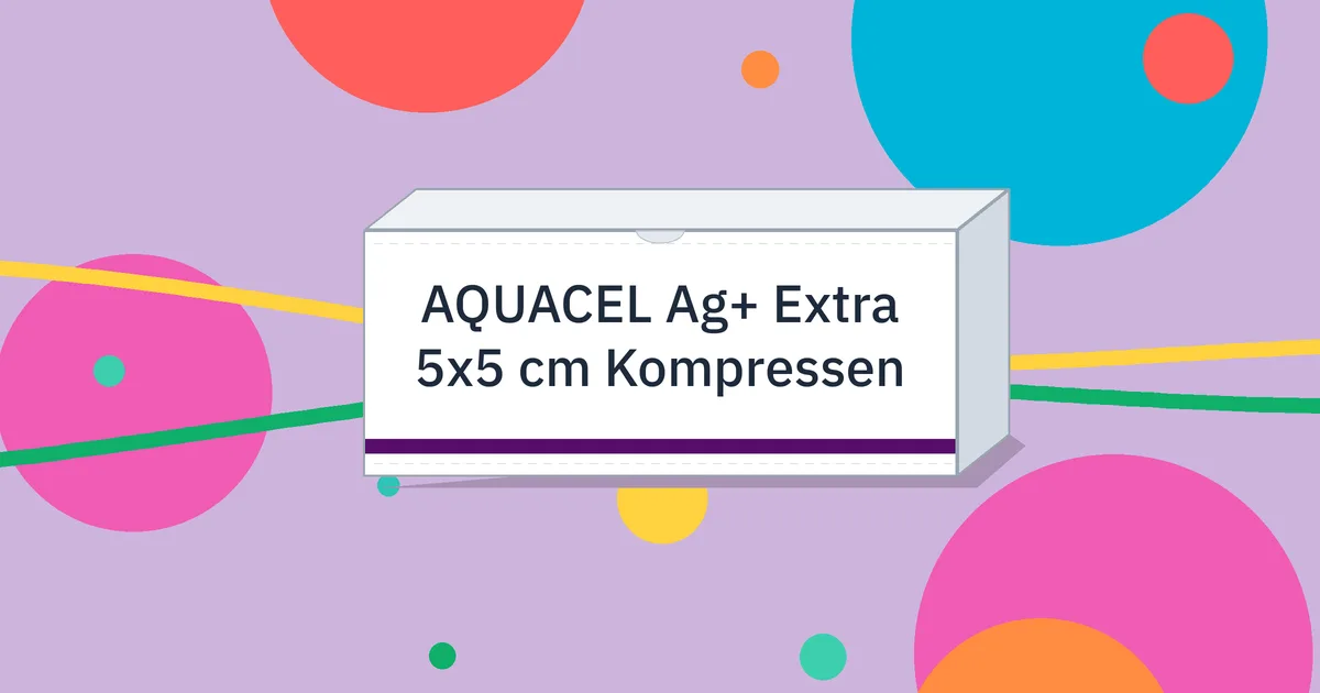 Symbolbild: Packung mit der Aufschrift AQUACEL Ag+ Extra 5x5 cm Kompressen (PZN 14413668) – Verfügbarkeit und Bezug in Apotheken in Frankfurt am Main