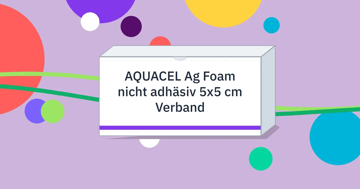 Symbolbild: Packung mit der Aufschrift AQUACEL Ag Foam nicht adhäsiv 5x5 cm Verband (PZN 19433859) – Verfügbarkeit und Bezug in Apotheken in Frankfurt am Main