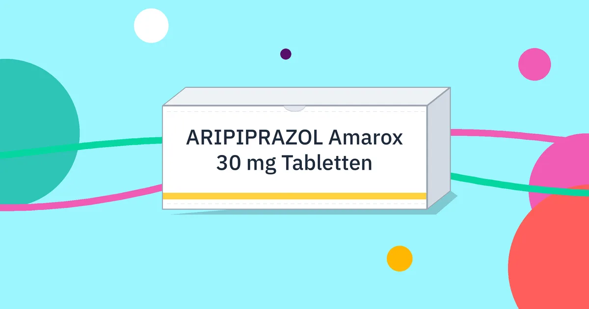 Symbolbild: Packung mit der Aufschrift ARIPIPRAZOL Amarox 30 mg Tabletten (PZN 18738462) – Verfügbarkeit und Bezug in Apotheken in Frankfurt am Main