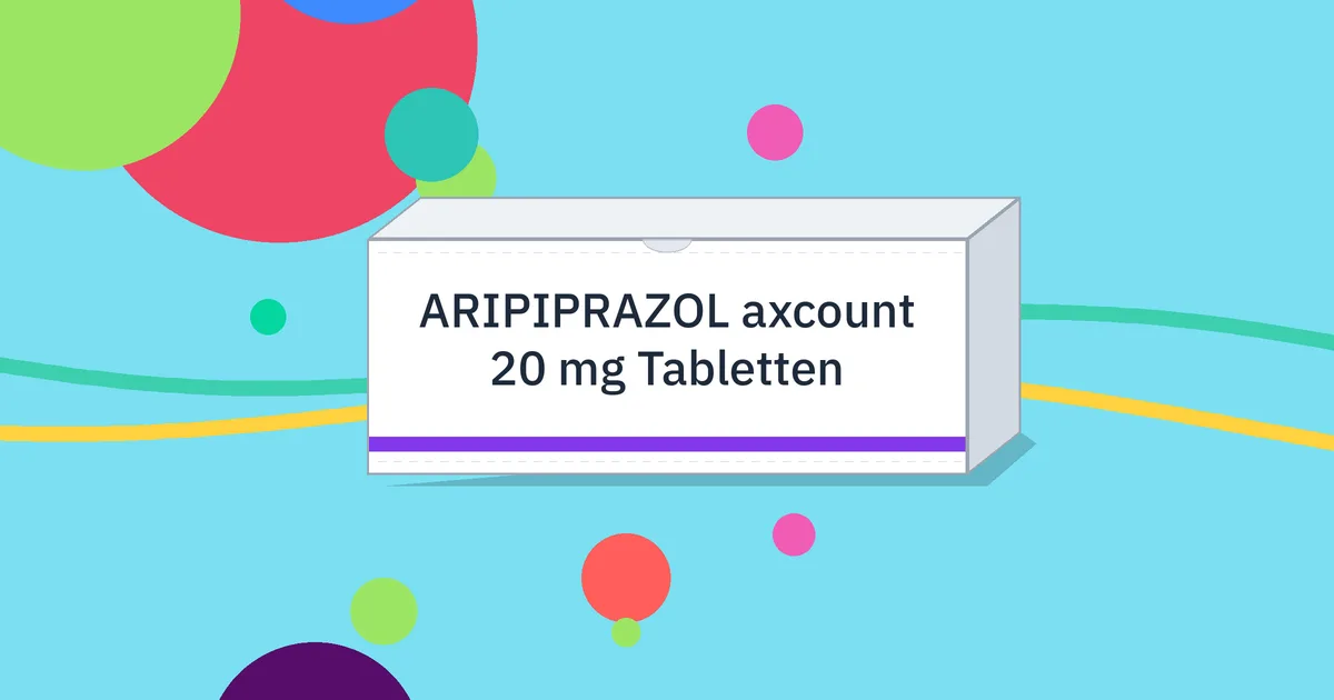 Symbolbild: Packung mit der Aufschrift ARIPIPRAZOL axcount 20 mg Tabletten (PZN 17829754) – Verfügbarkeit und Bezug in Apotheken in Frankfurt am Main