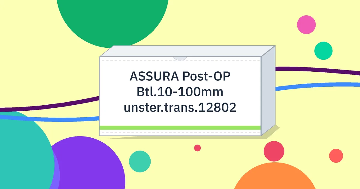 Symbolbild: Packung mit der Aufschrift ASSURA Post-OP Btl.10-100mm unster.trans.12802 (PZN 06617144) – Verfügbarkeit und Bezug in Apotheken in Frankfurt am Main