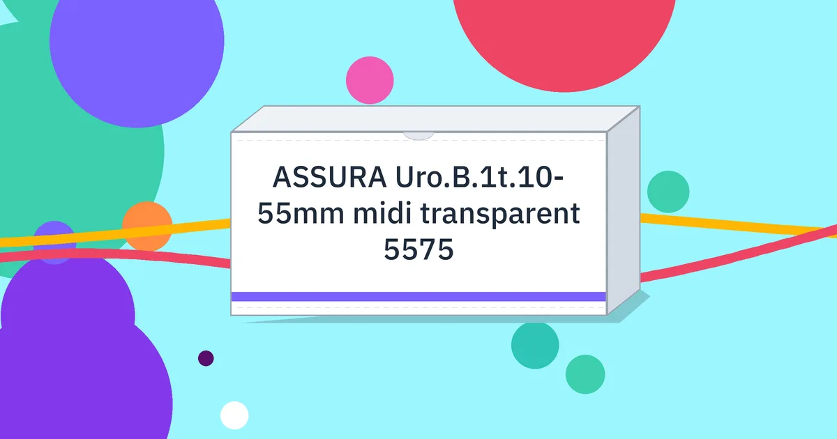 Symbolbild: Packung mit der Aufschrift ASSURA Uro.B.1t.10-55mm midi transparent 5575 (PZN 03982452) – Verfügbarkeit und Bezug in Apotheken in Frankfurt am Main
