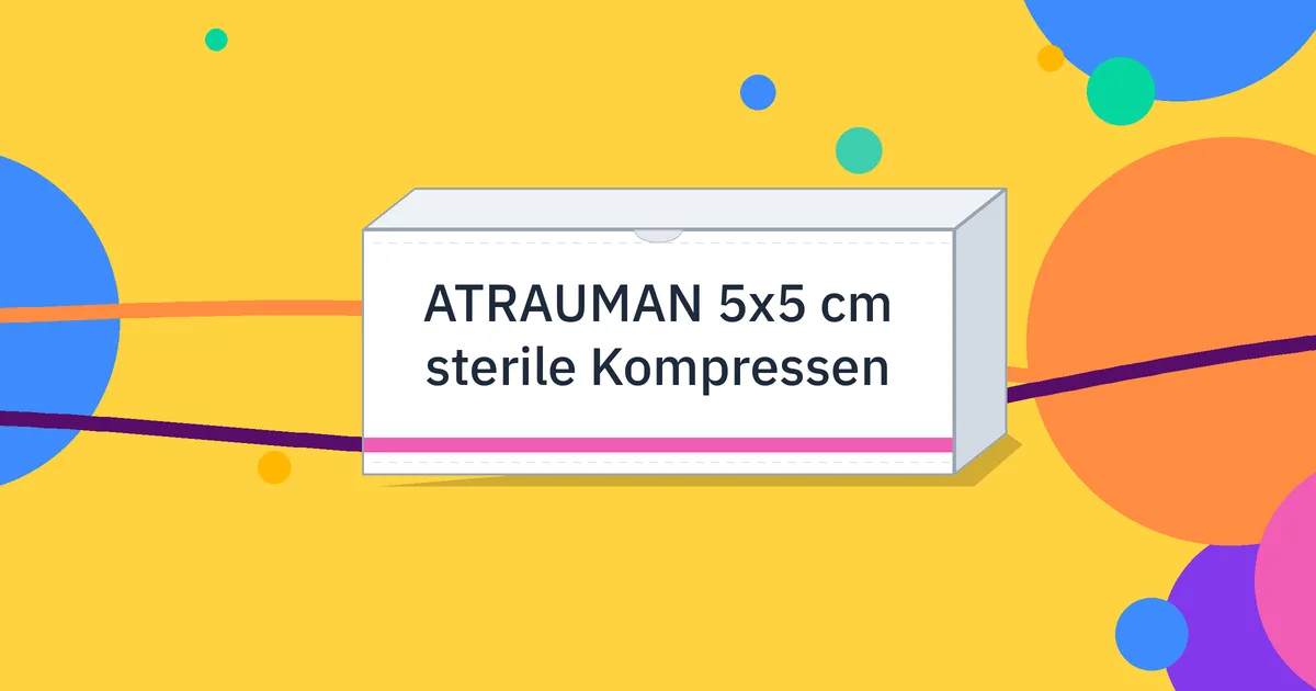 Symbolbild: Packung mit der Aufschrift ATRAUMAN 5x5 cm sterile Kompressen (PZN 20610597) – Verfügbarkeit und Bezug in Apotheken in Frankfurt am Main