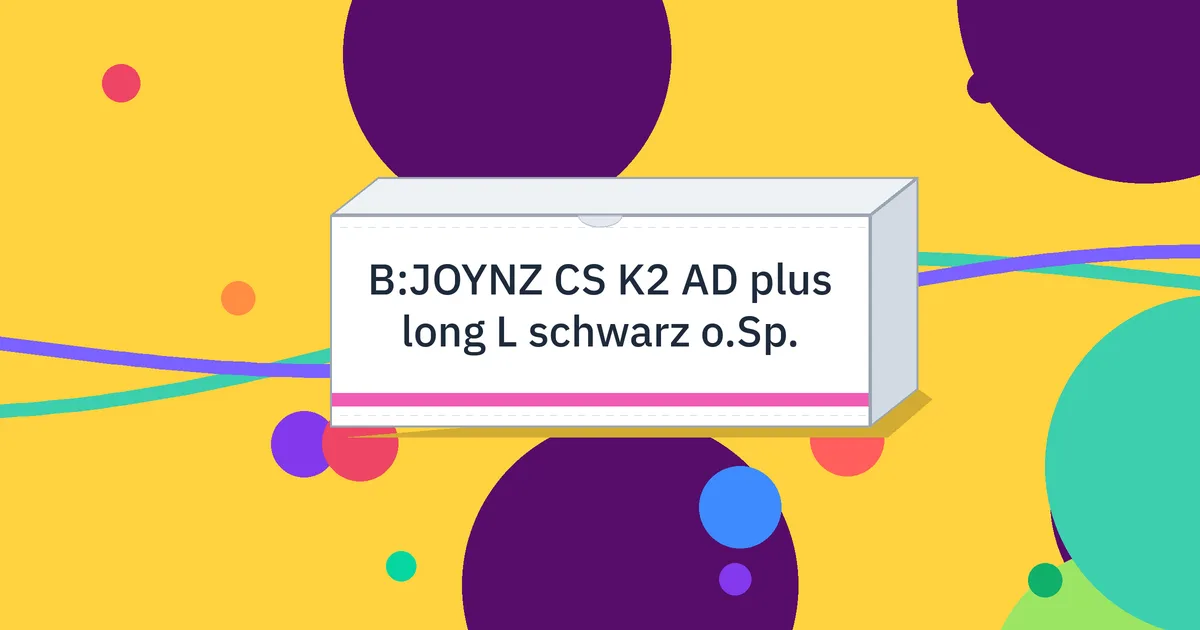 Symbolbild: Packung mit der Aufschrift B:JOYNZ CS K2 AD plus long L schwarz o.Sp. (PZN 20525650) – Verfügbarkeit und Bezug in Apotheken in Frankfurt am Main