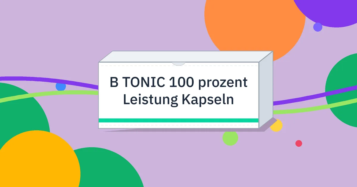Symbolbild: Packung mit der Aufschrift B TONIC 100 prozent Leistung Kapseln (PZN 17244433) – Verfügbarkeit und Bezug in Apotheken in Frankfurt am Main