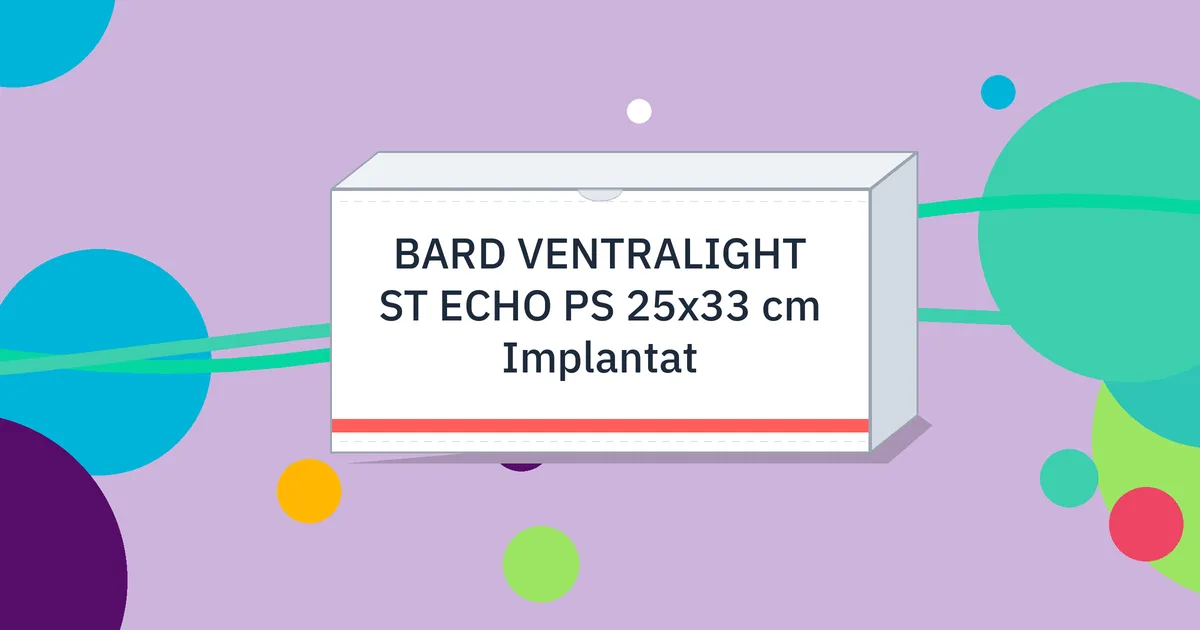 Symbolbild: Packung mit der Aufschrift BARD VENTRALIGHT ST ECHO PS 25x33 cm Implantat (PZN 04016541) – Verfügbarkeit und Bezug in Apotheken in Frankfurt am Main