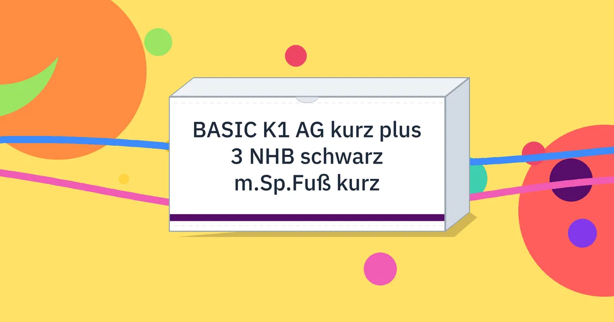 Symbolbild: Packung mit der Aufschrift BASIC K1 AG kurz plus 3 NHB schwarz m.Sp.Fuß kurz (PZN 20260424) – Verfügbarkeit und Bezug in Apotheken in Frankfurt am Main