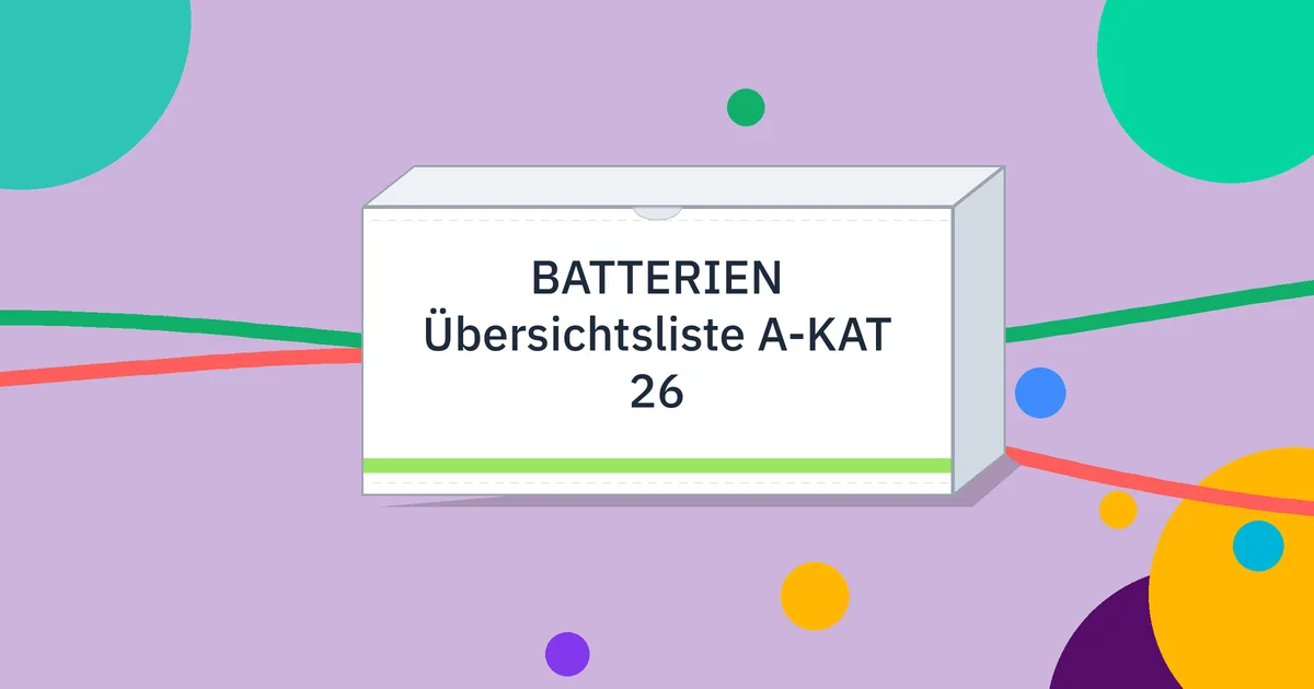 Symbolbild: Packung mit der Aufschrift BATTERIEN Übersichtsliste A-KAT 26 (PZN 03154287) – Verfügbarkeit und Bezug in Apotheken in Frankfurt am Main