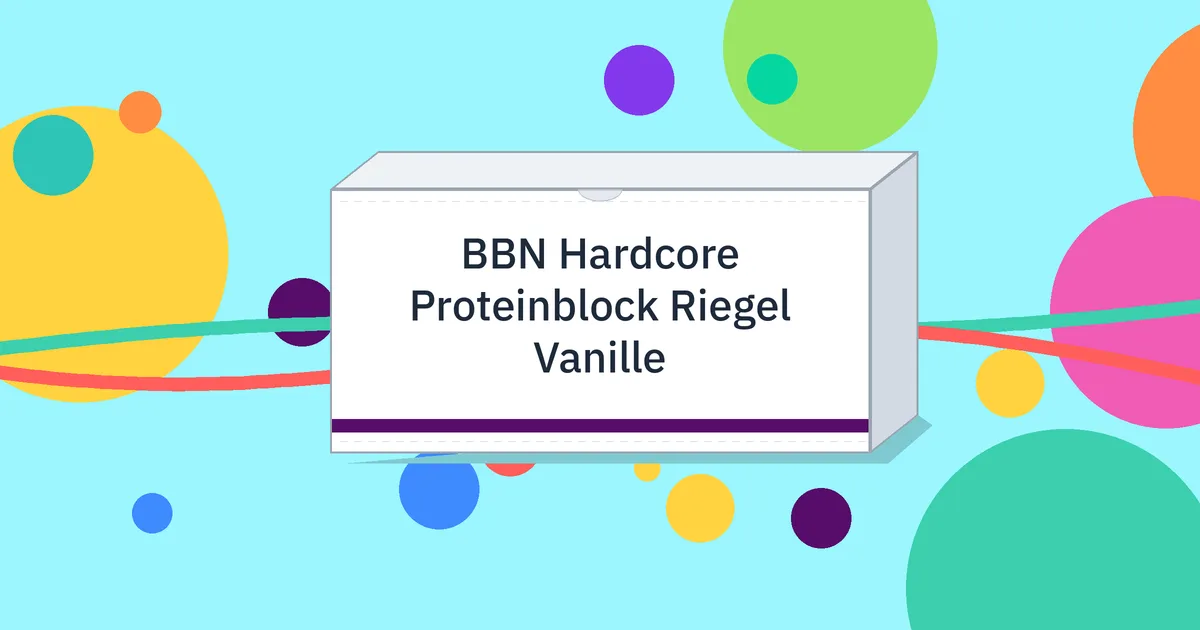 Symbolbild: Packung mit der Aufschrift BBN Hardcore Proteinblock Riegel Vanille (PZN 02951745) – Verfügbarkeit und Bezug in Apotheken in Frankfurt am Main