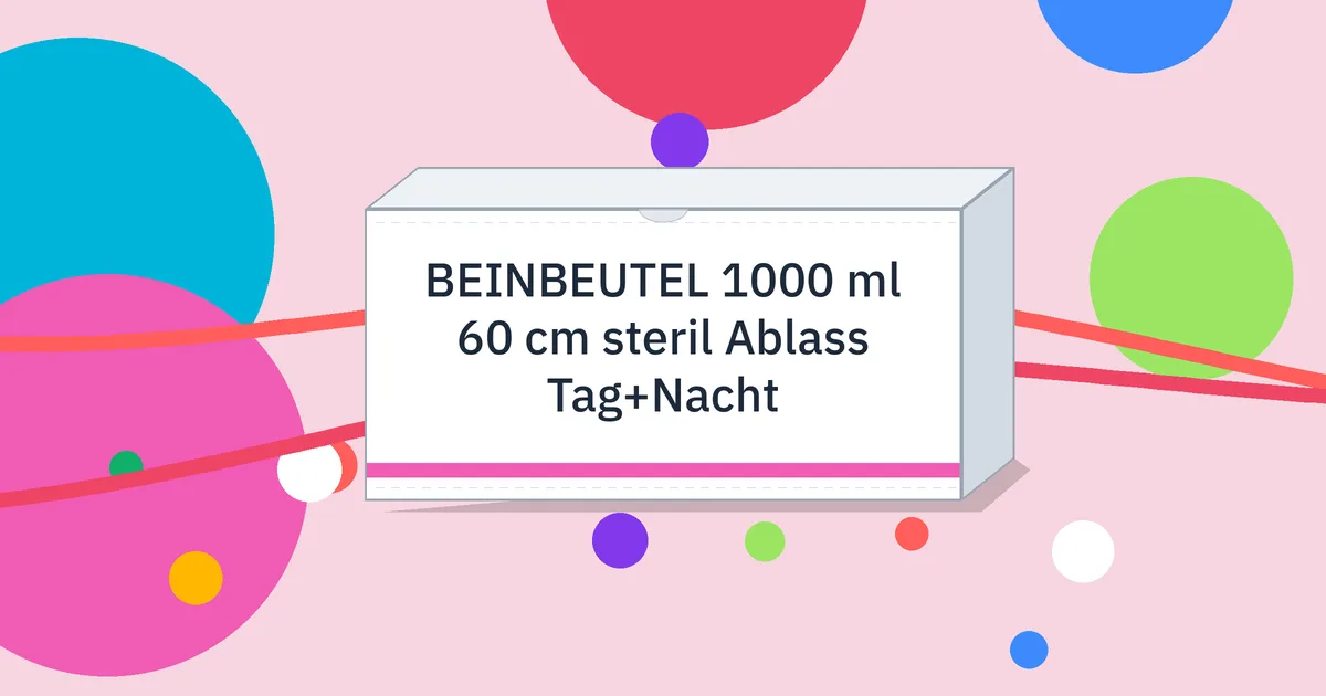 Symbolbild: Packung mit der Aufschrift BEINBEUTEL 1000 ml 60 cm steril Ablass Tag+Nacht (PZN 18021422) – Verfügbarkeit und Bezug in Apotheken in Frankfurt am Main
