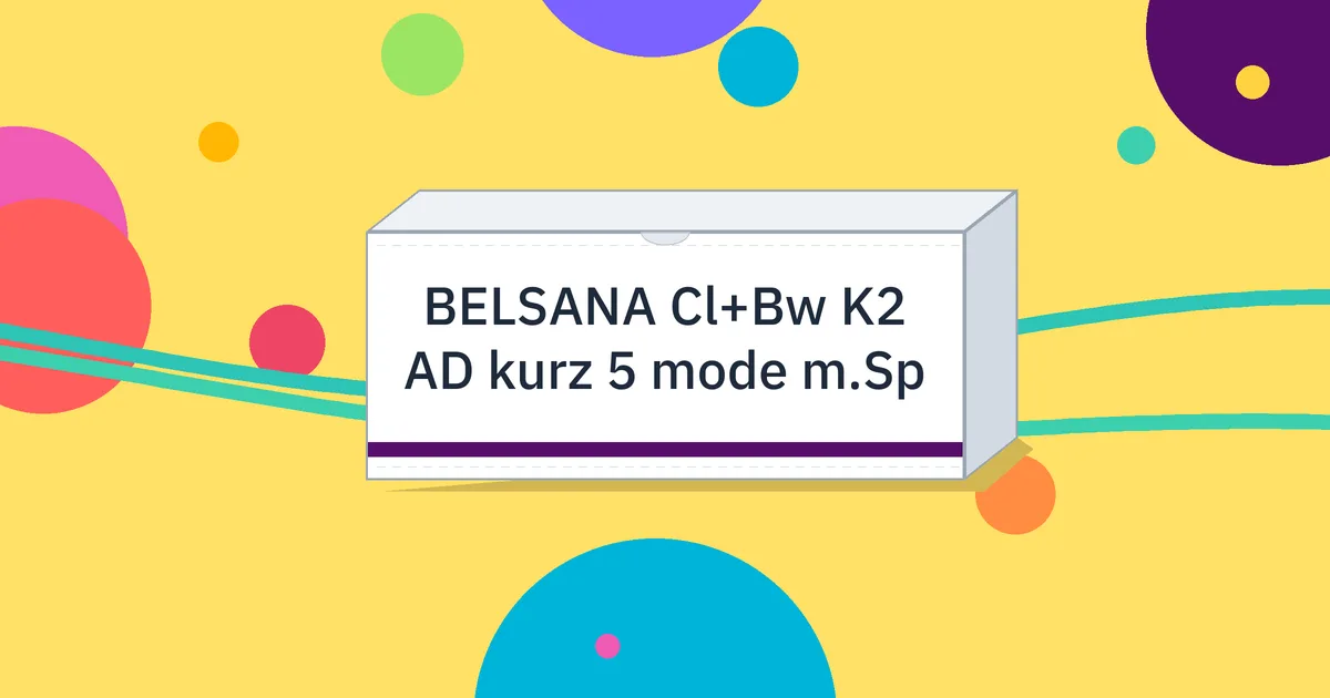 Symbolbild: Packung mit der Aufschrift BELSANA Cl+Bw K2 AD kurz 5 mode m.Sp (PZN 12241855) – Verfügbarkeit und Bezug in Apotheken in Frankfurt am Main