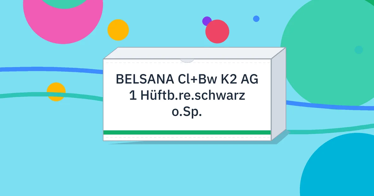 Symbolbild: Packung mit der Aufschrift BELSANA Cl+Bw K2 AG 1 Hüftb.re.schwarz o.Sp. (PZN 12253775) – Verfügbarkeit und Bezug in Apotheken in Frankfurt am Main