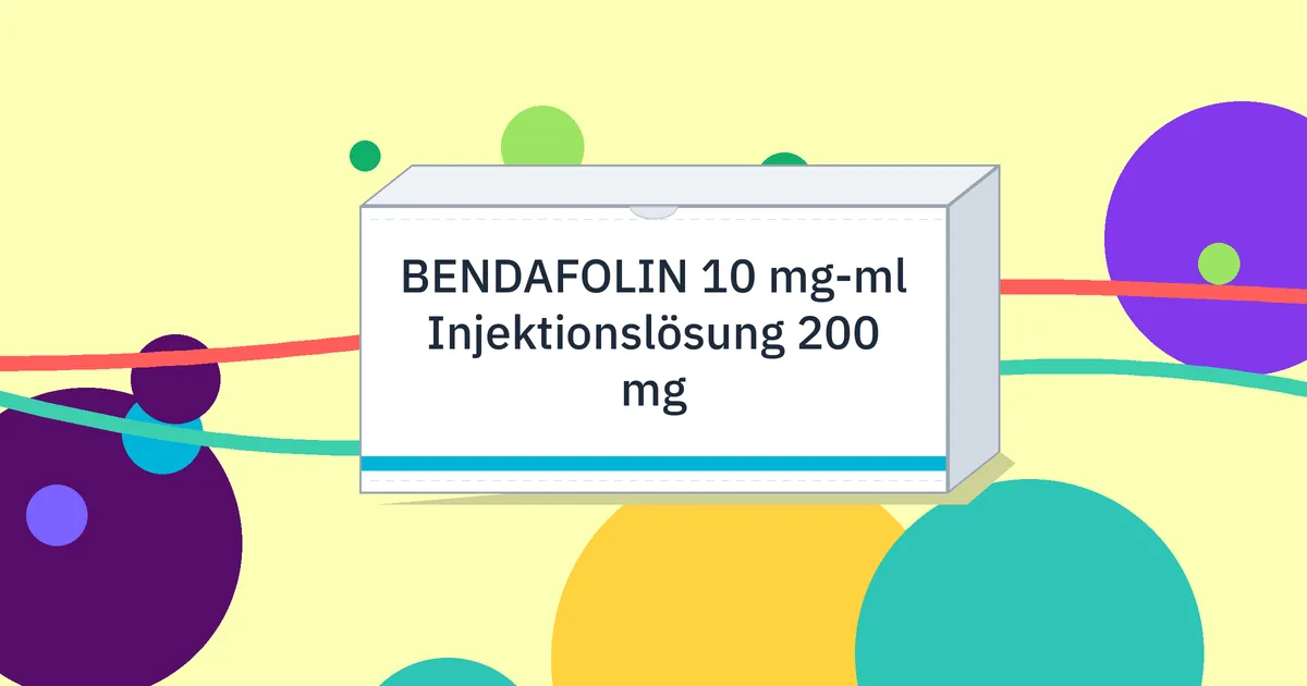 Symbolbild: Packung mit der Aufschrift BENDAFOLIN 10 mg-ml Injektionslösung 200 mg (PZN 05901021) – Verfügbarkeit und Bezug in Apotheken in Frankfurt am Main