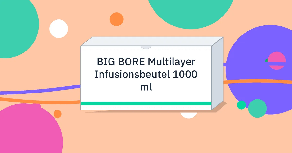 Symbolbild: Packung mit der Aufschrift BIG BORE Multilayer Infusionsbeutel 1000 ml (PZN 11482433) – Verfügbarkeit und Bezug in Apotheken in Frankfurt am Main