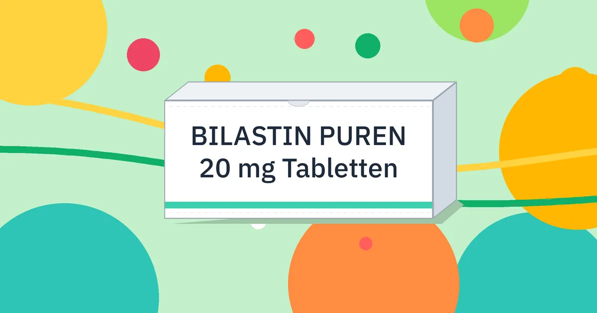 Symbolbild: Packung mit der Aufschrift BILASTIN PUREN 20 mg Tabletten (PZN 19767388) – Verfügbarkeit und Bezug in Apotheken in Frankfurt am Main