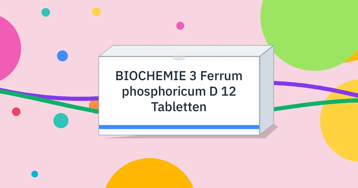 Symbolbild: Packung mit der Aufschrift BIOCHEMIE 3 Ferrum phosphoricum D 12 Tabletten (PZN 04324805) – Verfügbarkeit und Bezug in Apotheken in Frankfurt am Main