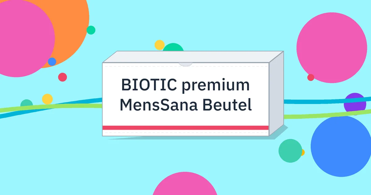 Symbolbild: Packung mit der Aufschrift BIOTIC premium MensSana Beutel (PZN 16926461) – Verfügbarkeit und Bezug in Apotheken in Frankfurt am Main