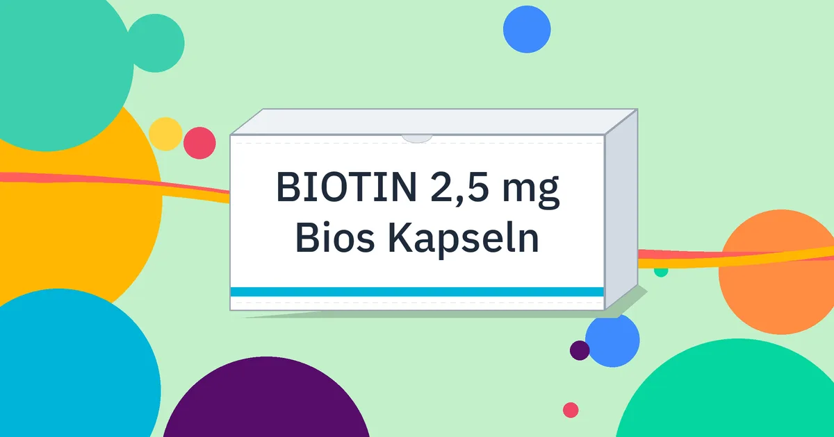 Symbolbild: Packung mit der Aufschrift BIOTIN 2,5 mg Bios Kapseln (PZN 09785988) – Verfügbarkeit und Bezug in Apotheken in Frankfurt am Main