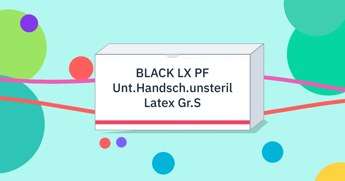 Symbolbild: Packung mit der Aufschrift BLACK LX PF Unt.Handsch.unsteril Latex Gr.S (PZN 07796255) – Verfügbarkeit und Bezug in Apotheken in Frankfurt am Main