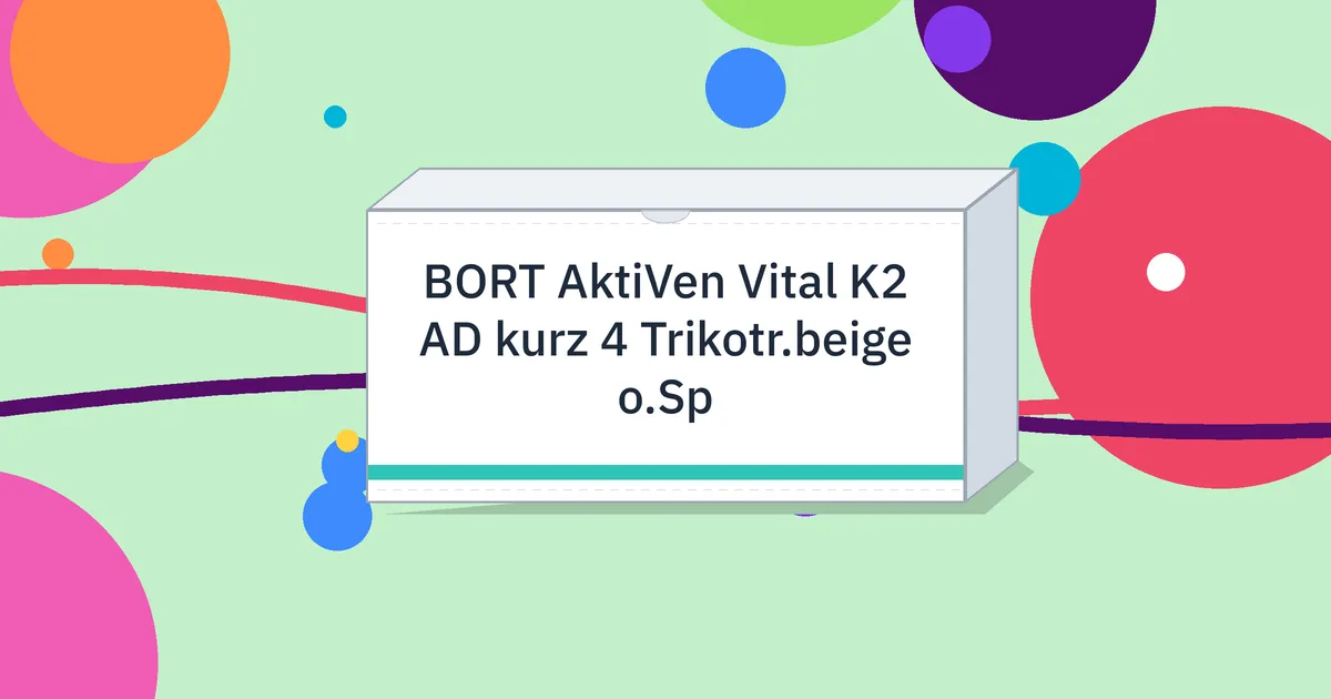 Symbolbild: Packung mit der Aufschrift BORT AktiVen Vital K2 AD kurz 4 Trikotr.beige o.Sp (PZN 13727092) – Verfügbarkeit und Bezug in Apotheken in Frankfurt am Main