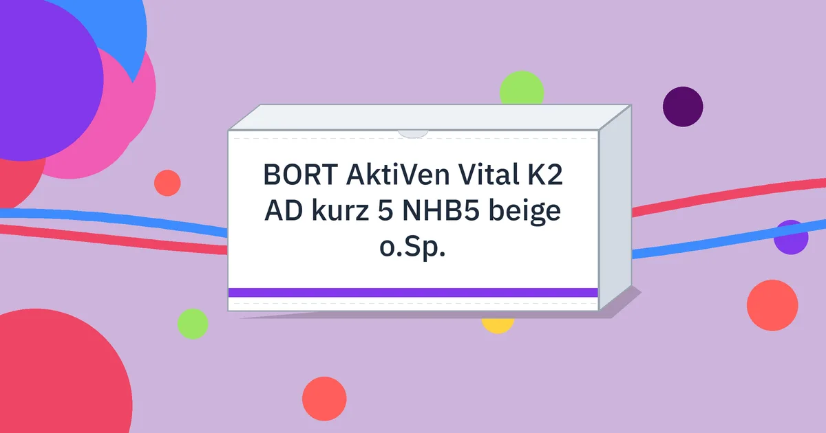 Symbolbild: Packung mit der Aufschrift BORT AktiVen Vital K2 AD kurz 5 NHB5 beige o.Sp. (PZN 17494259) – Verfügbarkeit und Bezug in Apotheken in Frankfurt am Main