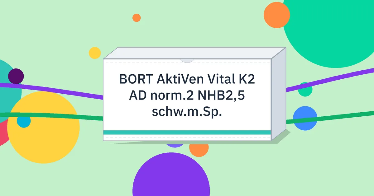 Symbolbild: Packung mit der Aufschrift BORT AktiVen Vital K2 AD norm.2 NHB2,5 schw.m.Sp. (PZN 17498056) – Verfügbarkeit und Bezug in Apotheken in Frankfurt am Main