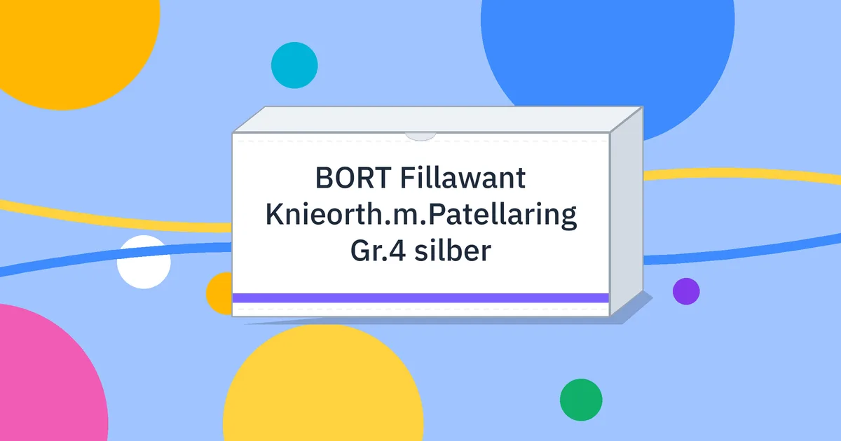 Symbolbild: Packung mit der Aufschrift BORT Fillawant Knieorth.m.Patellaring Gr.4 silber (PZN 16843686) – Verfügbarkeit und Bezug in Apotheken in Frankfurt am Main