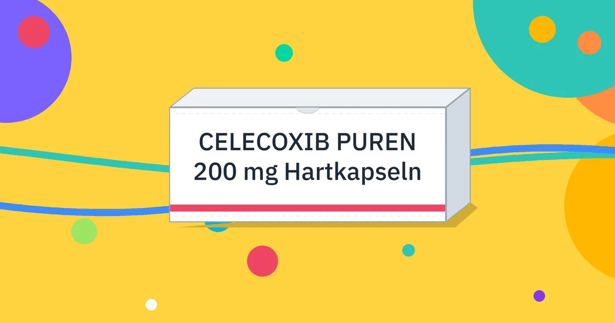 Symbolbild: Packung mit der Aufschrift CELECOXIB PUREN 200 mg Hartkapseln (PZN 13359292) – Verfügbarkeit und Bezug in Apotheken in Frankfurt am Main